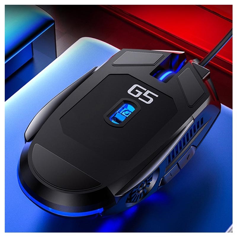 Mousse 6D de 4 Velocidades DPI RGB para Juegos G5 - Negro