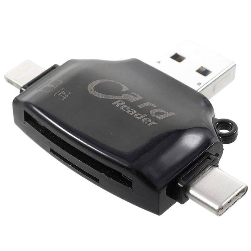 Lector de Tarjeta MicroSD/SD Multifuncional 4 en 1 - Negro